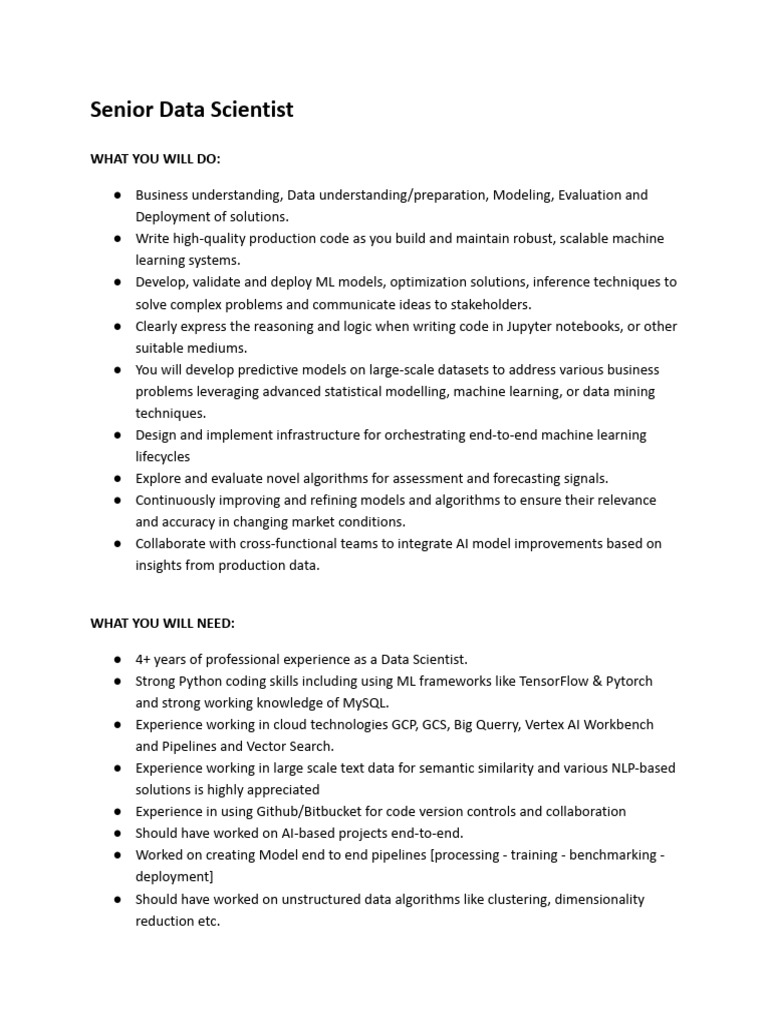 Senior DS - JD - Tech | PDF