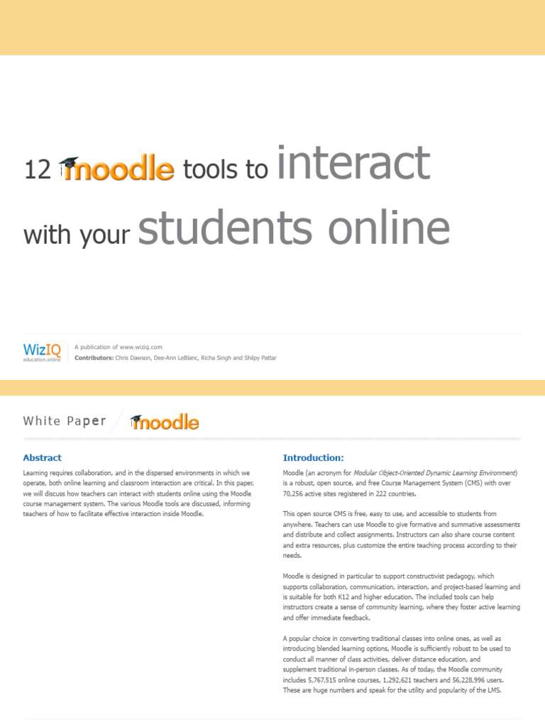 6 - 12 Moodle Tools To Interact With Your Students Online | PDF