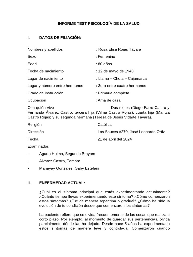 Informe Del Test Aplicado de Rias | PDF