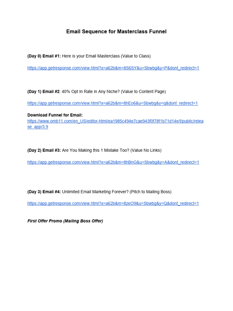 Email Sequence for Masterclass Funnel | PDF | Business | Computers