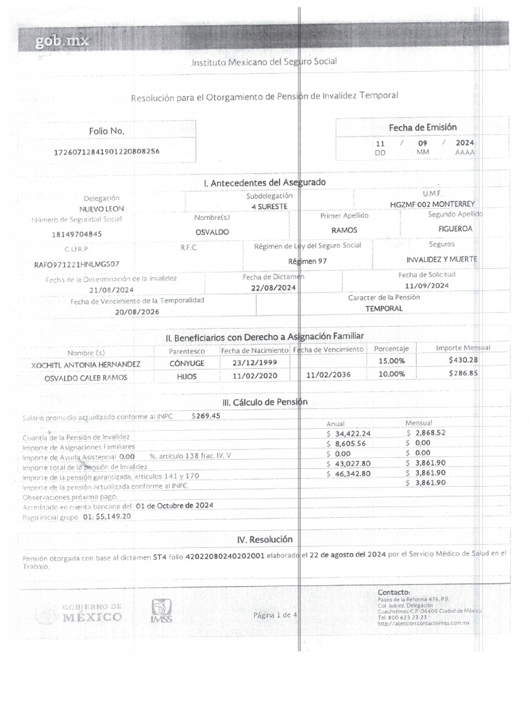 Resolucion para El Otorgamiento de Pension de Invalidez Temporal | PDF
