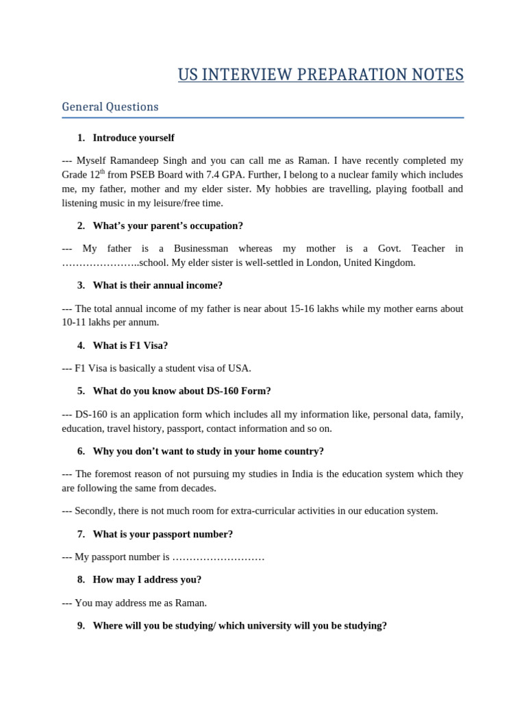 USA INTERVIEW NOTES (Basics) | PDF