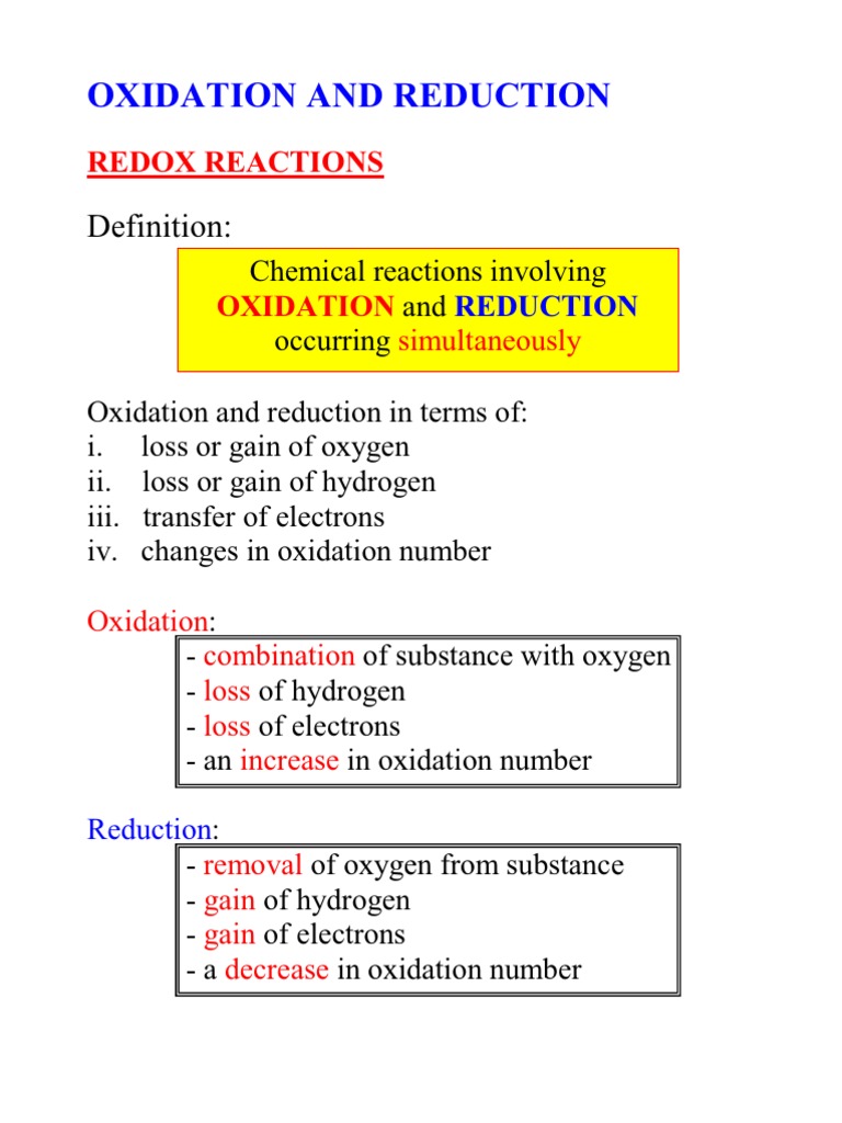 Oxidation and Reduction: Defining Redox Reactions Through Oxidation ...