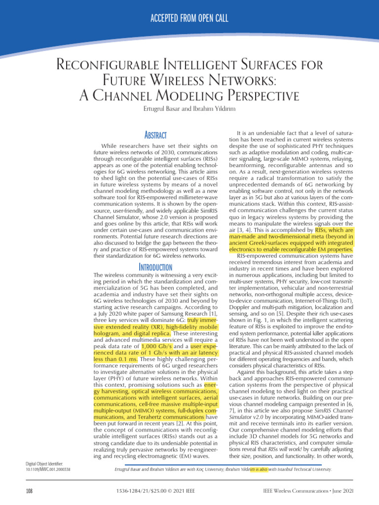 Reconfigurable Intelligent Surfaces for Future Wireless Networks a ... Reconfigurable Intelligent Surfaces for Future Wireless Networks a ...