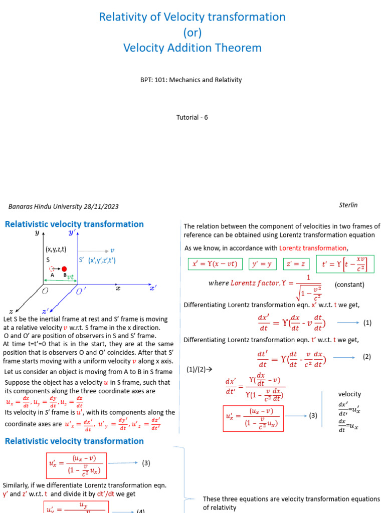 Relativity of Velocity Transformation | PDF