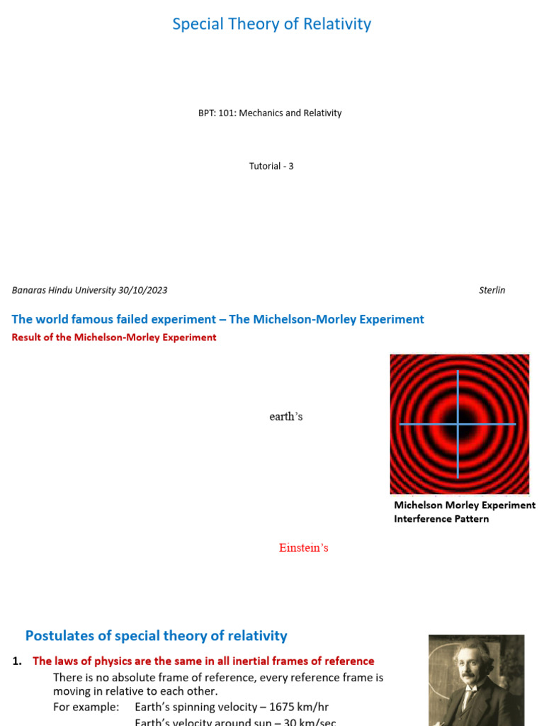 Special Theory of Relativity - Time Dilation & Length Contraction | PDF