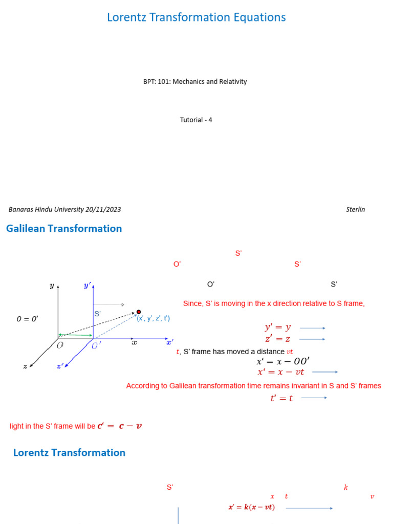 Lorentz Transformation Equation | PDF