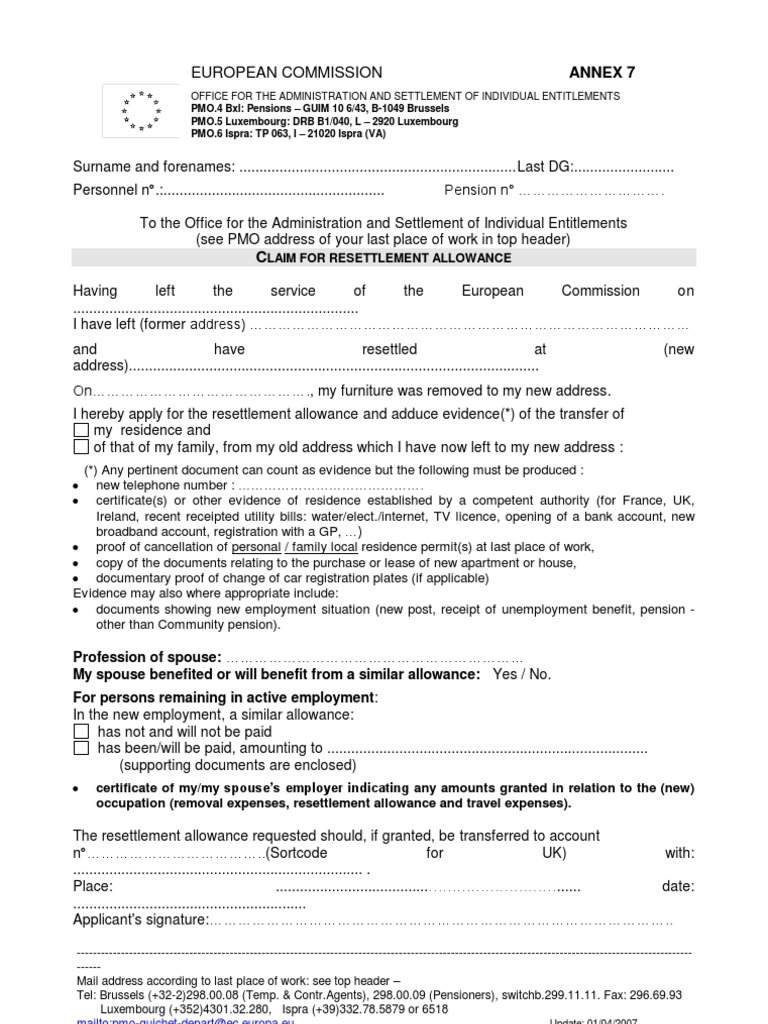 EU Commission Resettlement Claim Form | PDF | Government | Business