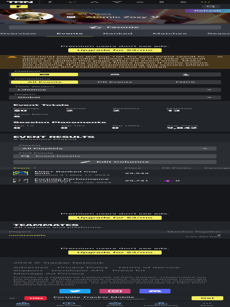 Atomic Zoxy 艾's Fortnite Events - Fortnite Tracker | PDF