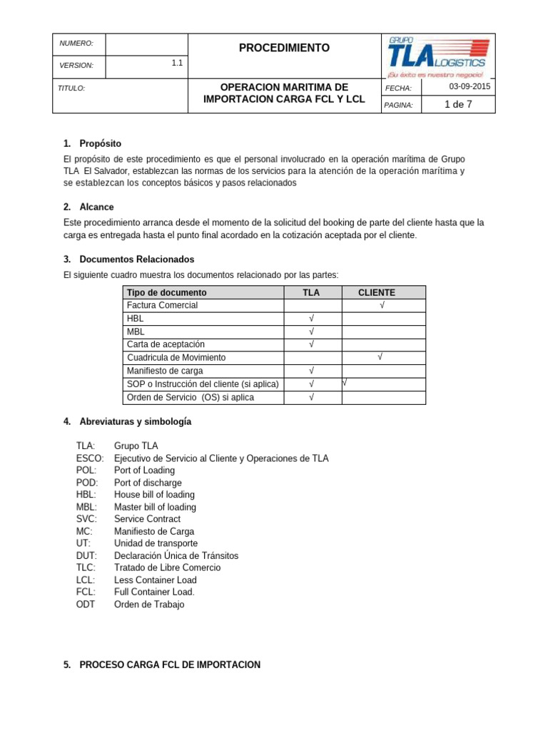 Sop Ofr FCL y LCL | PDF