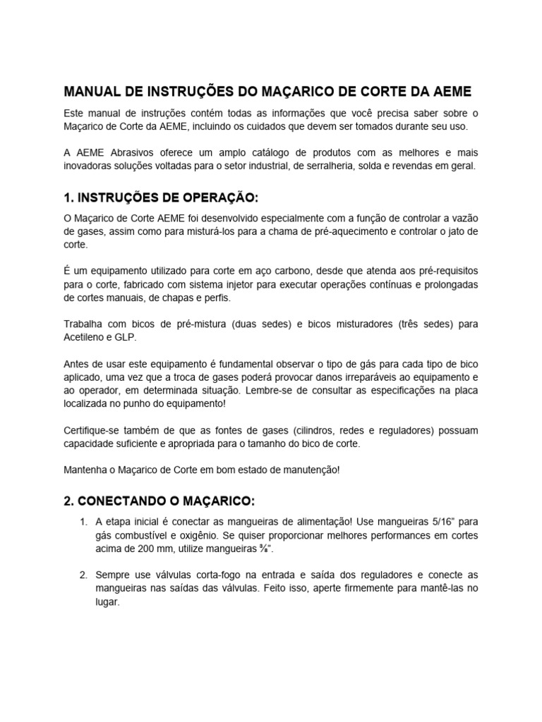 Manual de Instrucoes - Macarico de Corte | PDF | Gases | Materiales Manual de Instrucoes - Macarico de Corte | PDF | Gases | Materiales