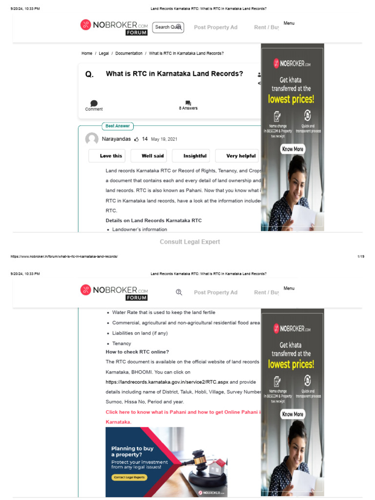 Land Records Karnataka RTC - What Is RTC in Karnataka Land Records | PDF