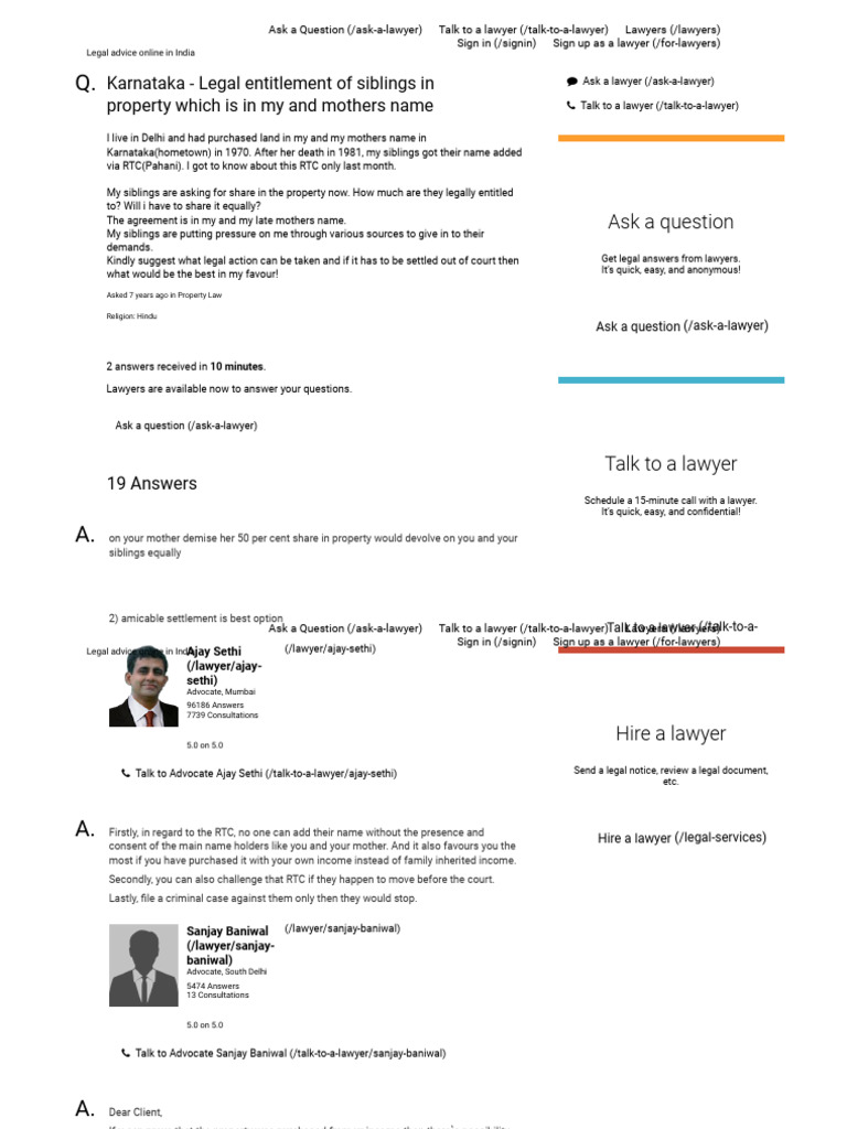 Karnataka - Legal Entitlement of Siblings in Property Which Is in My ...