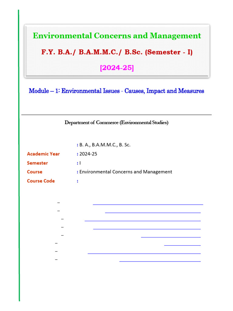 Module - 1 Environmental Issues - Causes, Impact and Measures | PDF