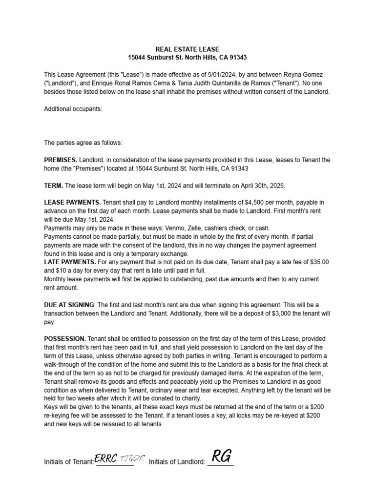 (Completed) Por Favor de Firmar Este Contrato 15044 Sunburst St. North ...