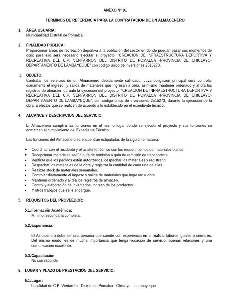 TDR Almacenero | PDF