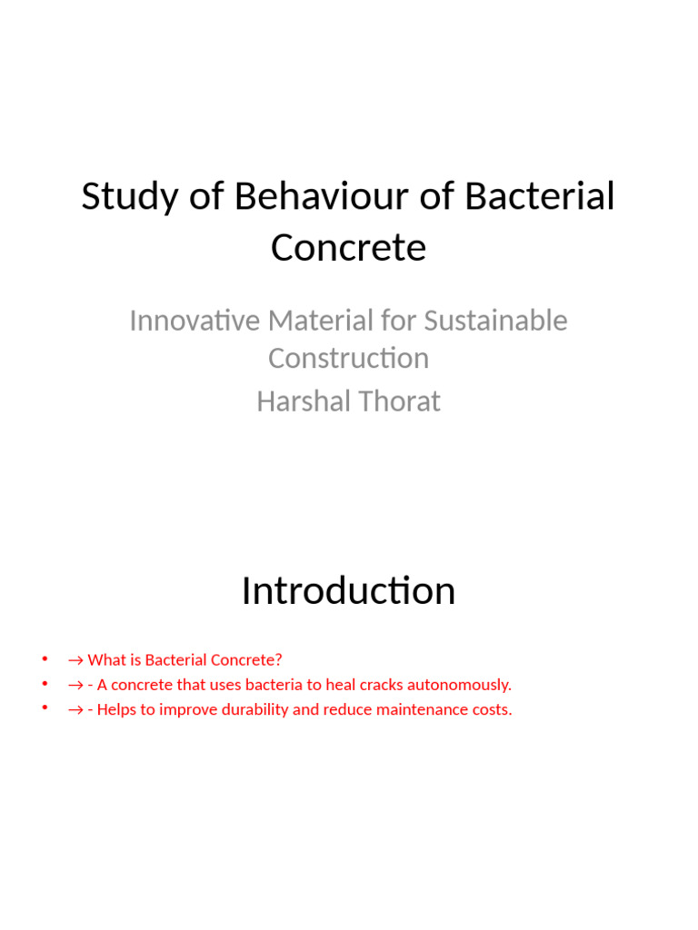 Bacterial Concrete Presentation | PDF
