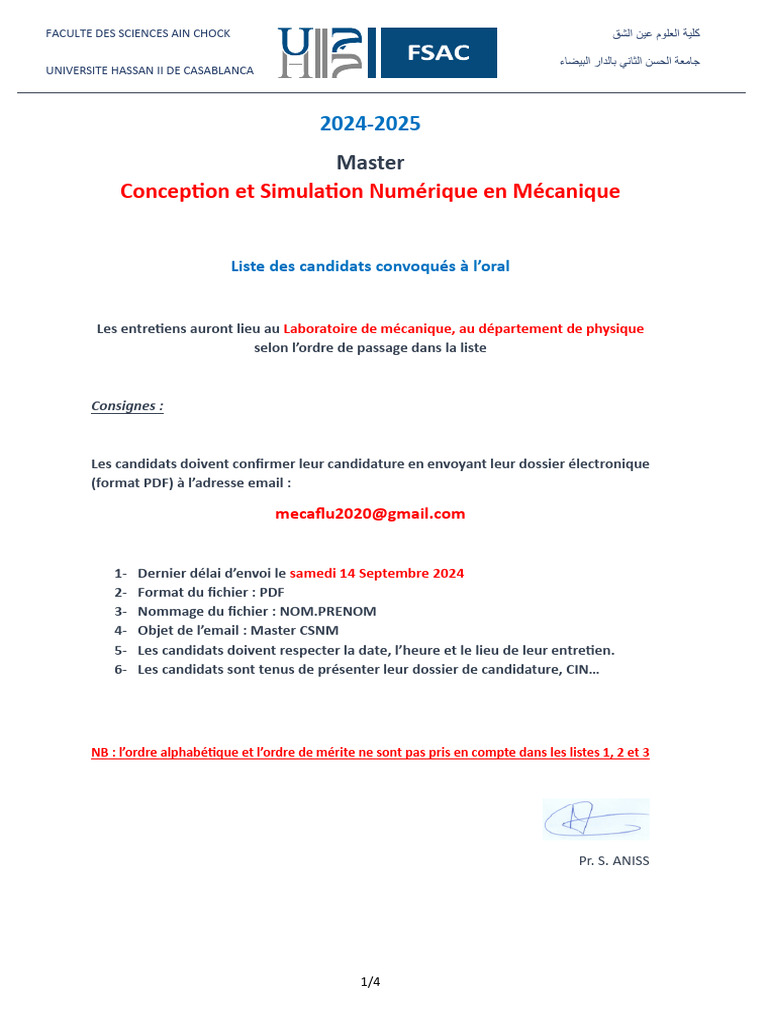Masters - Liste Des Candidats Convoqués À L Oral de CSNM | PDF