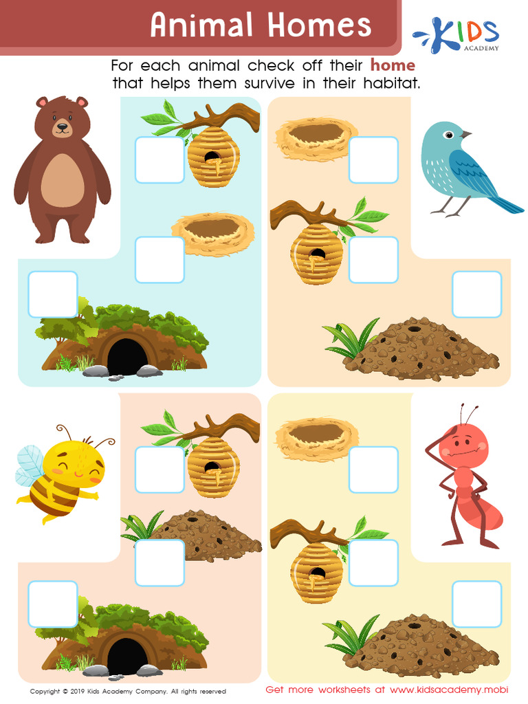 Kindergarten Animal Homes Worksheet 2936 | PDF