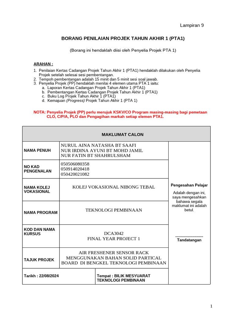 Borang Penilaian PTA | PDF