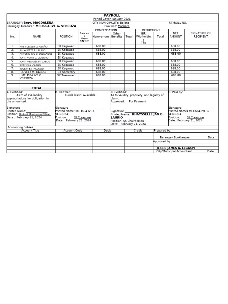 SK Officials Payroll | PDF