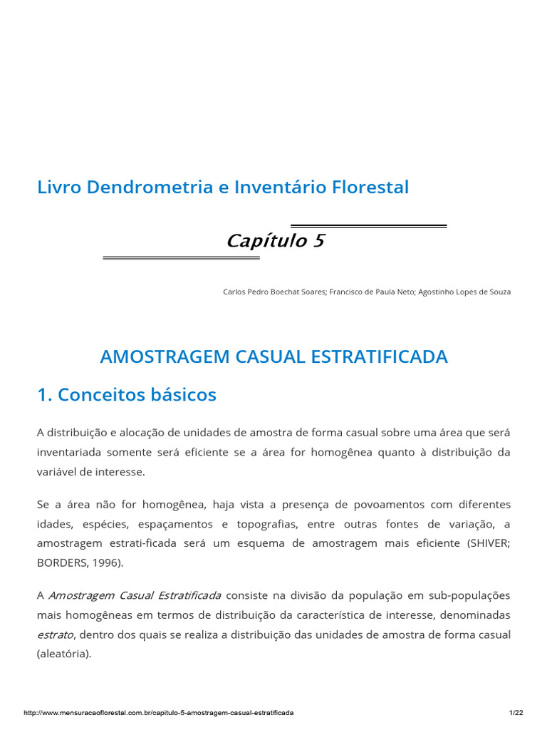 Livro Dendrometria e Inventário Florestal - Cap05 | PDF | Amostragem estratificada | Desvio padrão