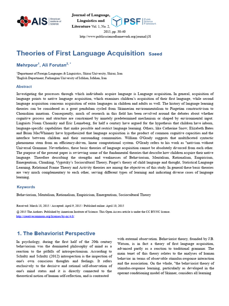 Theories of 1st Lang | PDF | Language Acquisition | Self-Improvement