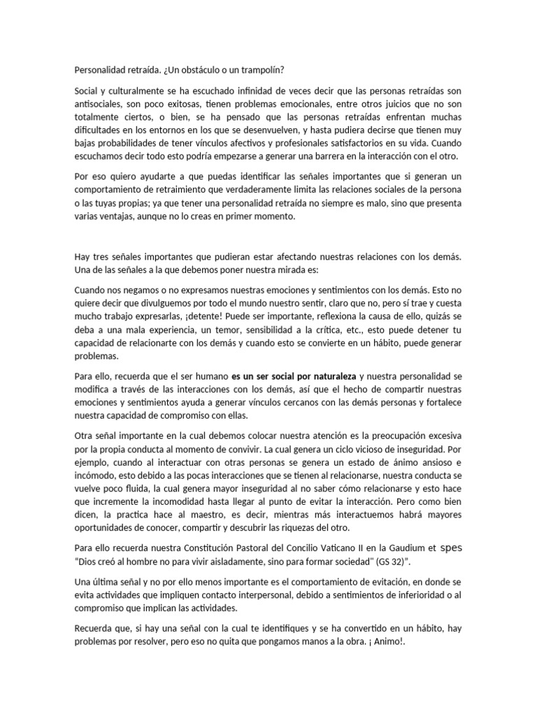 Personalidad Retraida | PDF