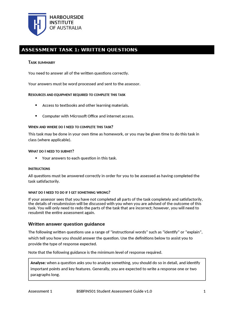 BSBFIN501 - Assessment Task 1 v1.0 2 | PDF