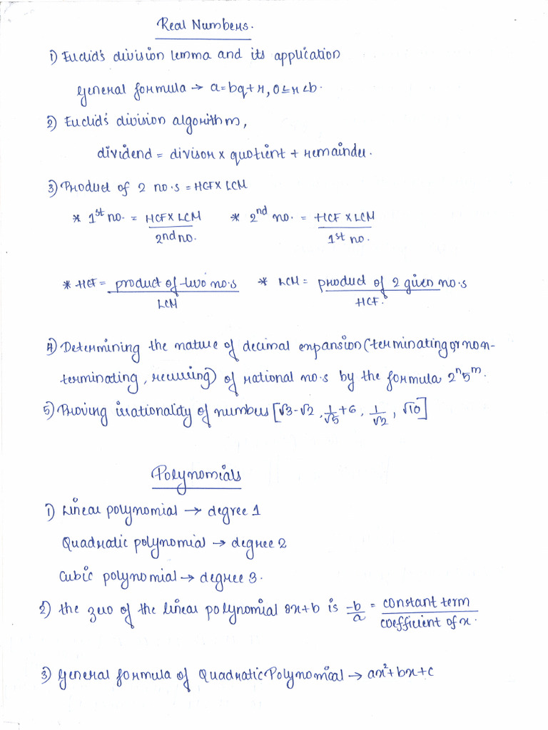 Formula Sheet Class 10 Pdf