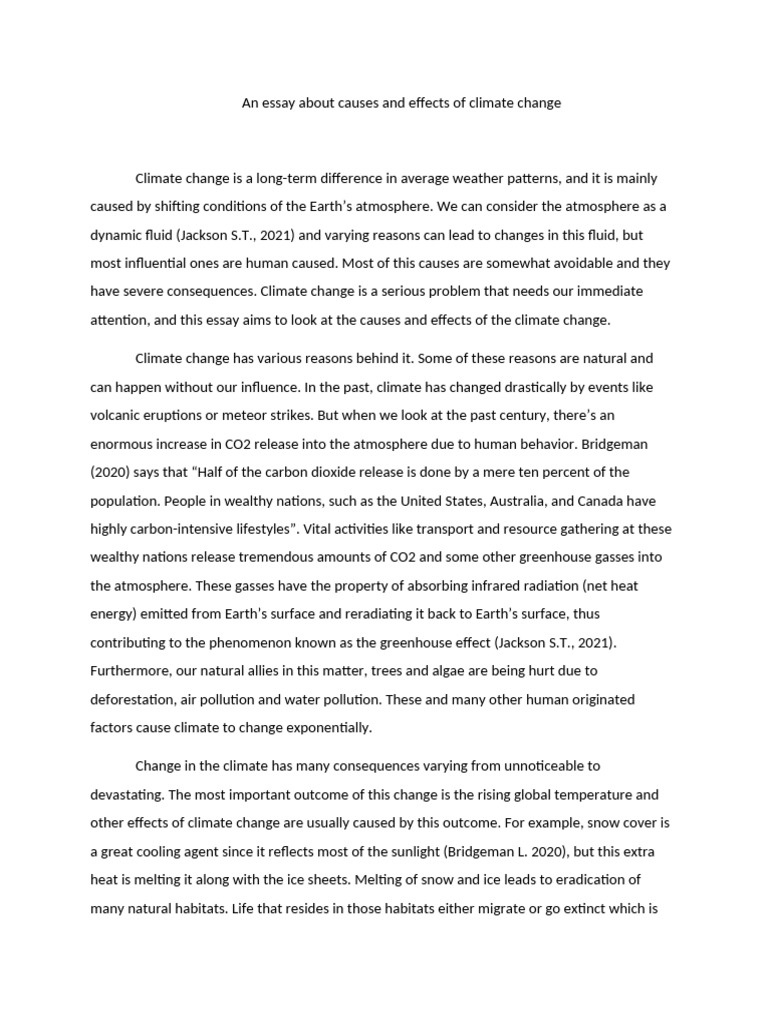 An Essay About Causes and Effects of Climate Change | PDF
