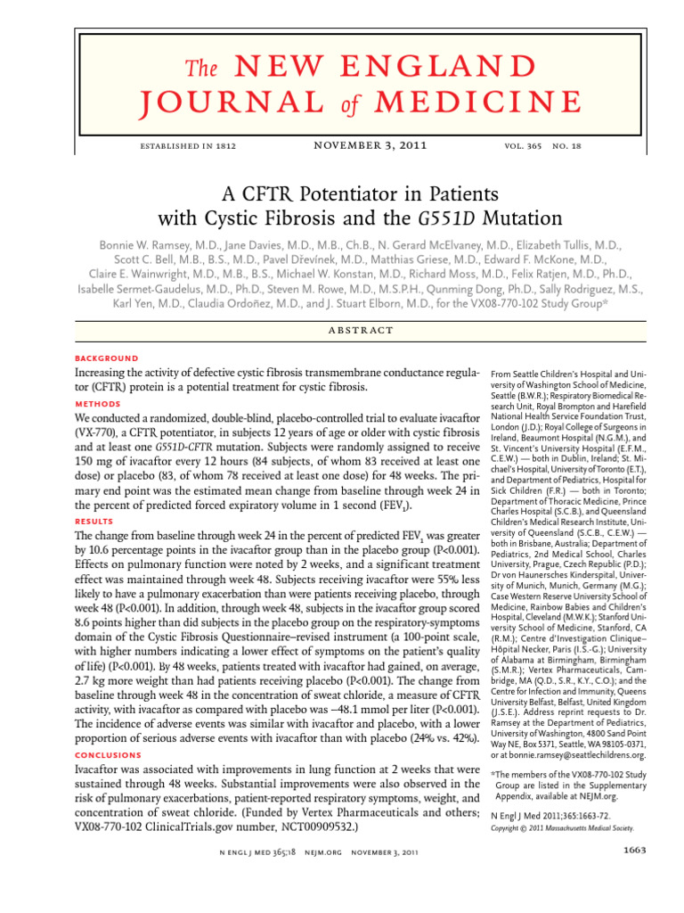 A CFTR Potentiator in Patients With Cystic Fibrosis and The G551D ...