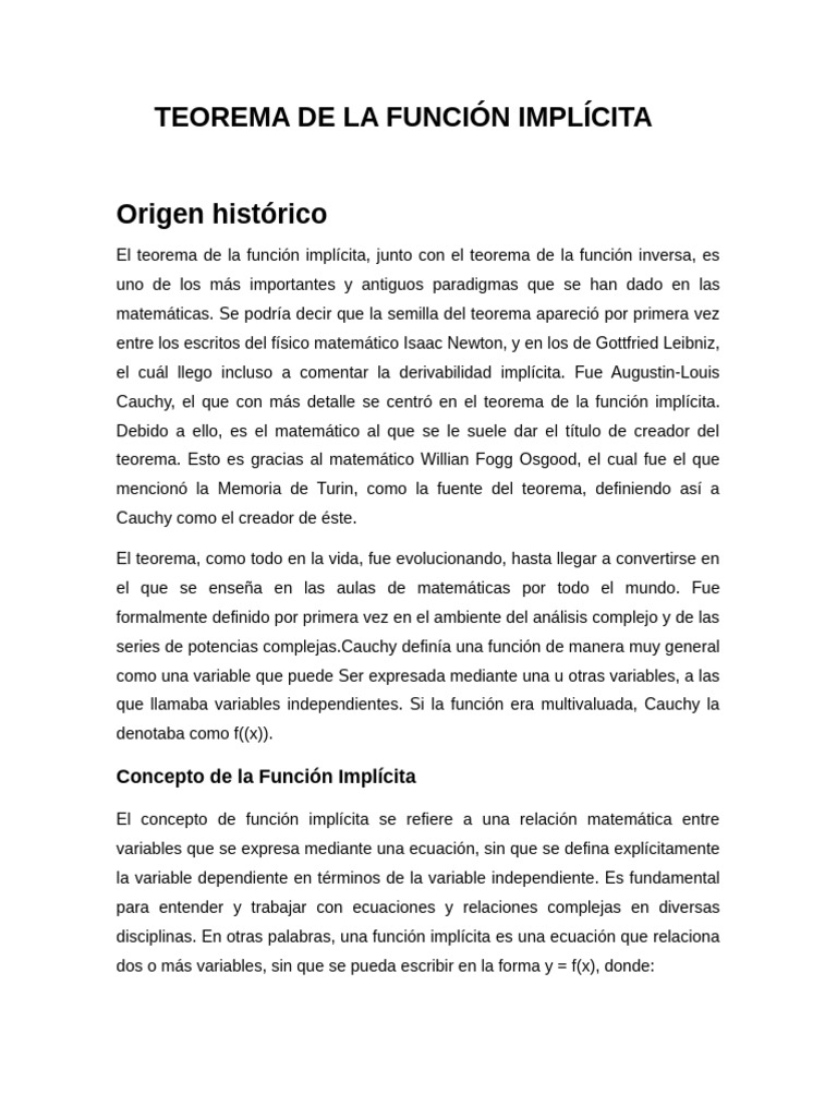 Teorema de la Función Implícita | PDF | Función (Matemáticas) | Derivado