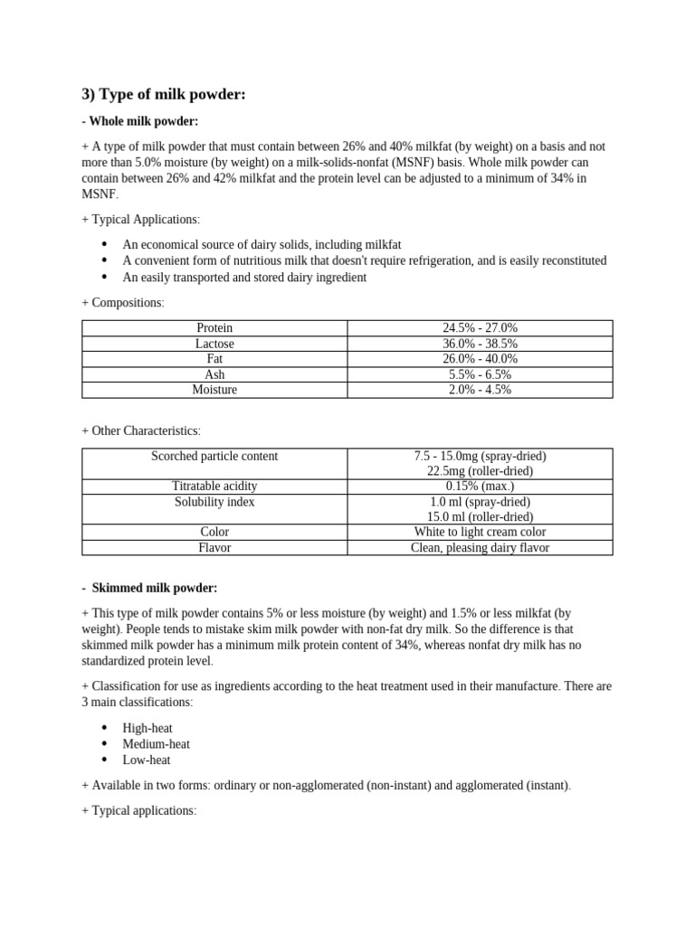 Types of Milk Powder | PDF