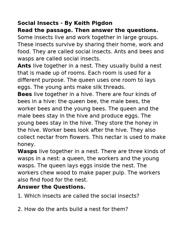 Reading Passage Social Insects | PDF