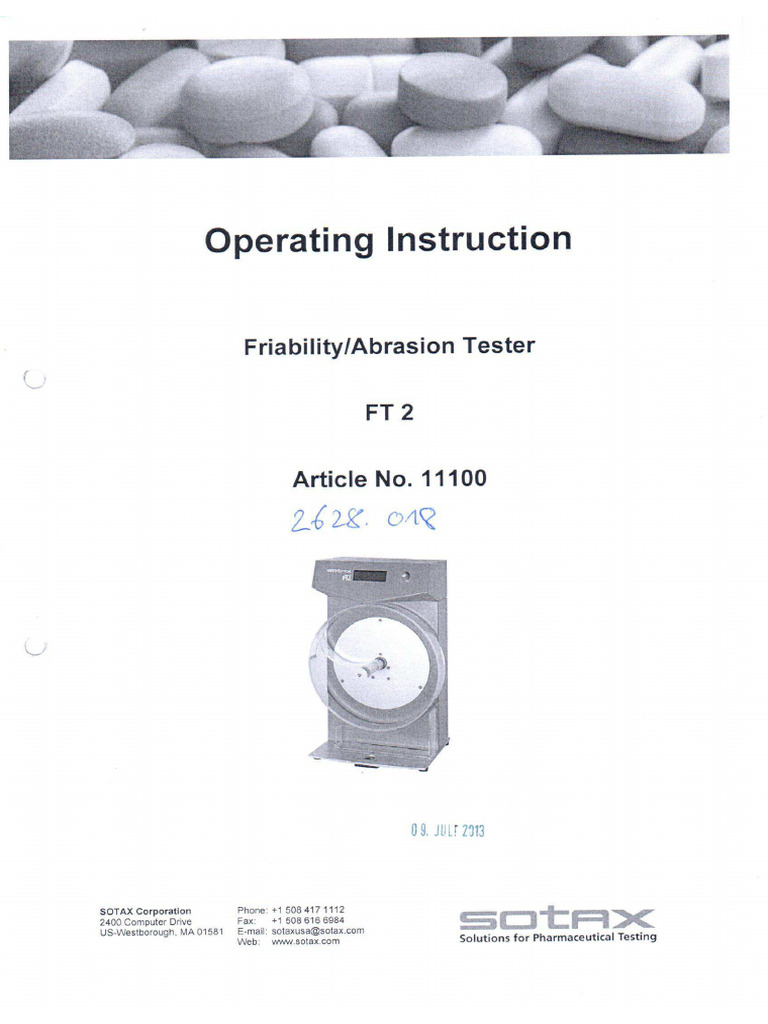 MANUAL Friabilizador SOTAX FT2 | PDF
