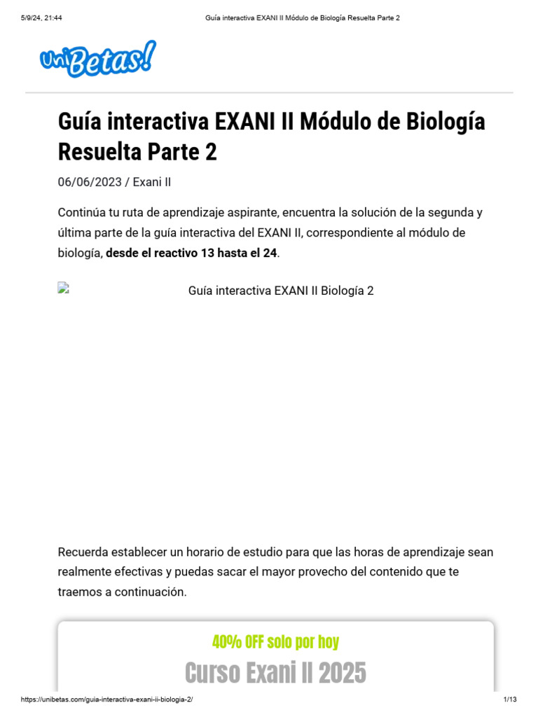 Guía Interactiva EXANI II Módulo de Biología Resuelta Parte 2 | PDF