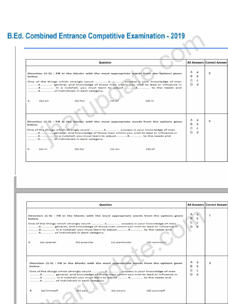 Jharkhand B.ed. Combined Entrance Competitive Examination Question ...