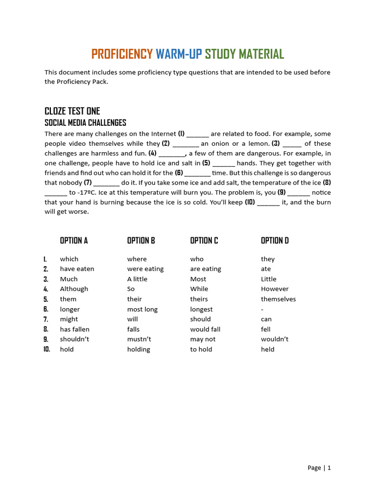 Prof Warm-Up Material | PDF