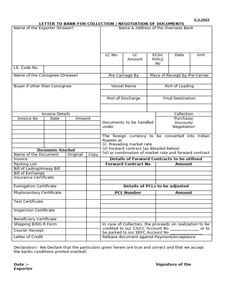 Export Bill Covering LC CUSTOMER | PDF