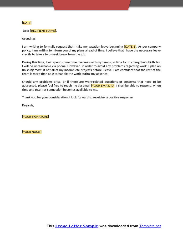 Leave Letter Sample | PDF