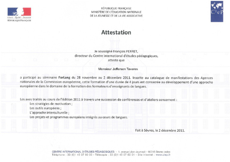 Attestation Forlang 2011 | PDF
