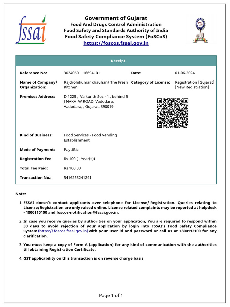 Fssai Application | PDF