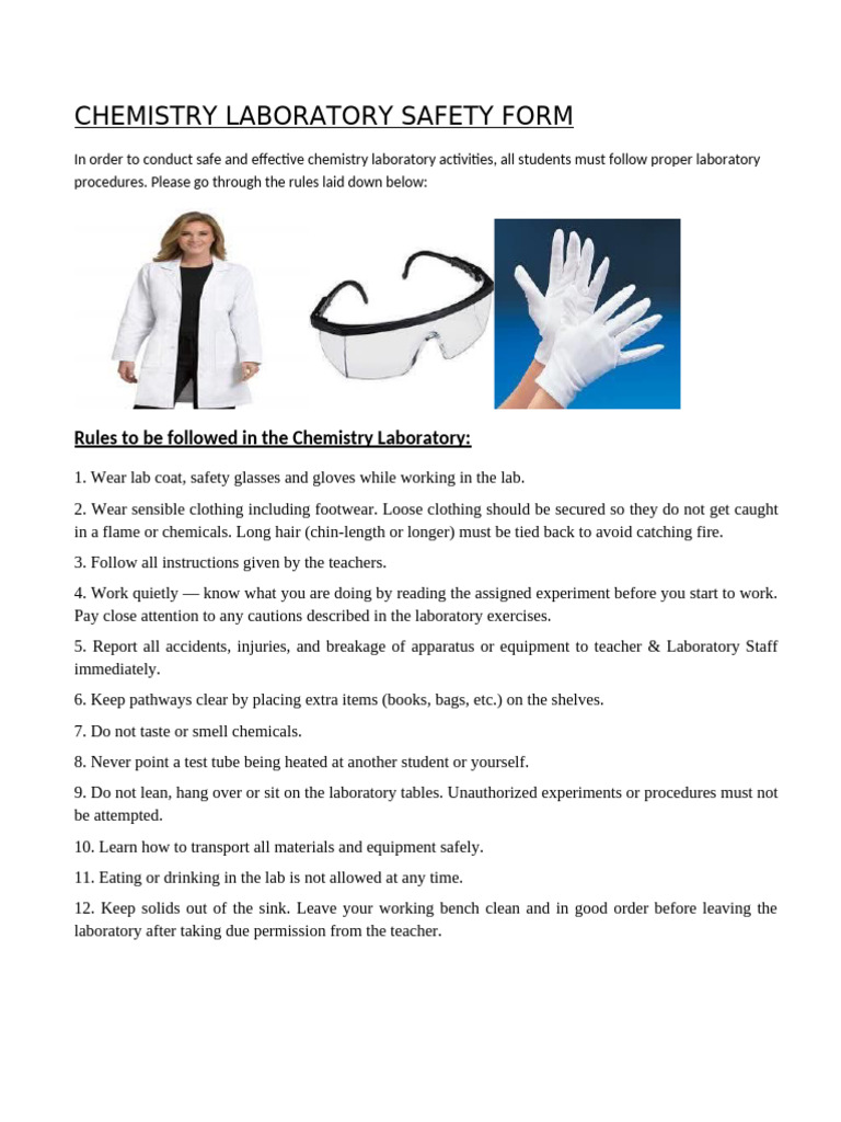 Lab Safety Form for All Chemistry Students[1] | PDF