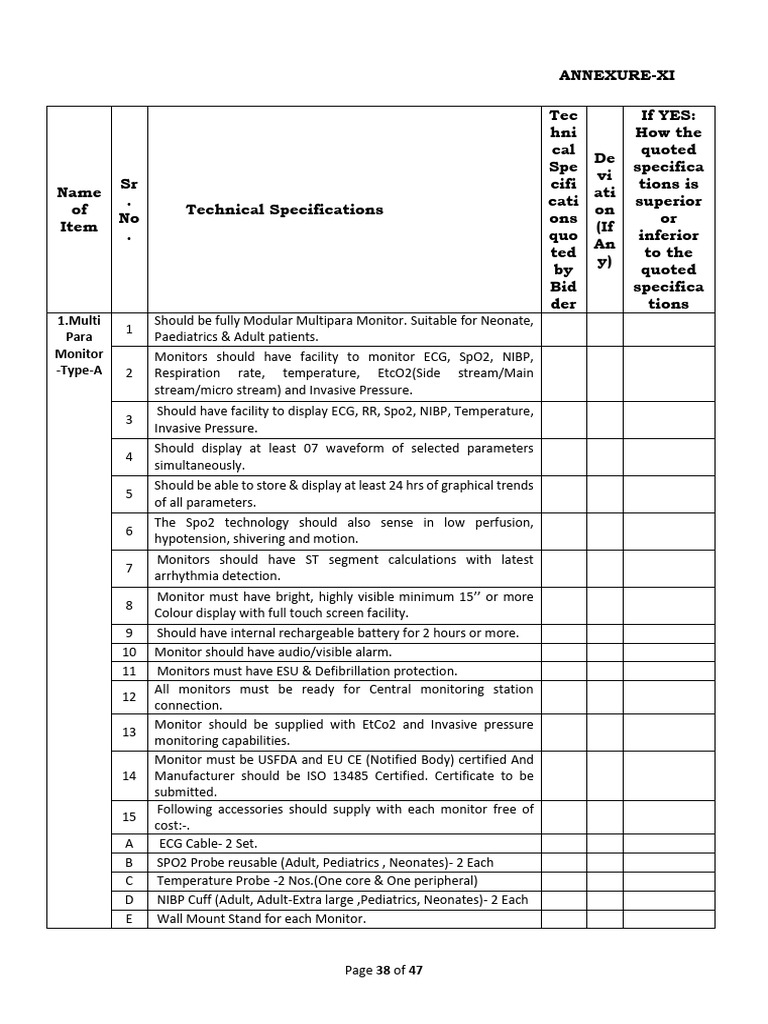 Multi-Parameter Monitor Specs | PDF | Electrocardiography | Clinical ...