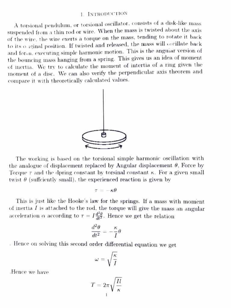 Torsional Pendulum Inertia Experiment | PDF | Rotation | Spacetime