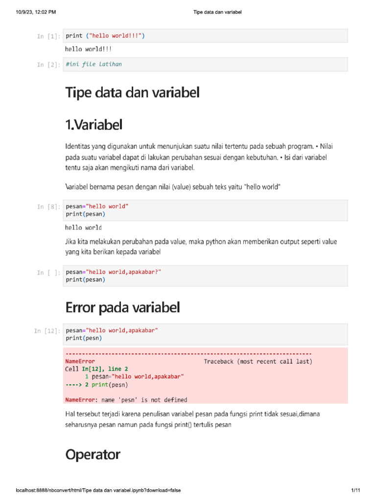Tipe Data Dan Variabel | PDF
