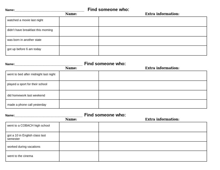 Simple Past Find Someone Who... | PDF