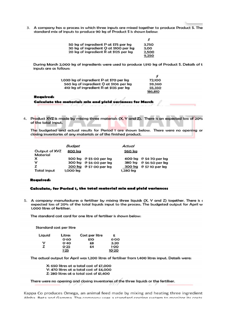 Mix Yield Size and Share Variance Classwork | PDF