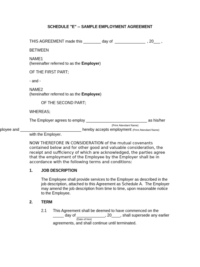 Sample Employment Agreement | PDF
